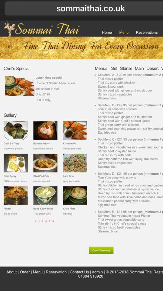 Menu at Sommai Thai Restaurant, Kingswinford, 73 Mount Pleasant