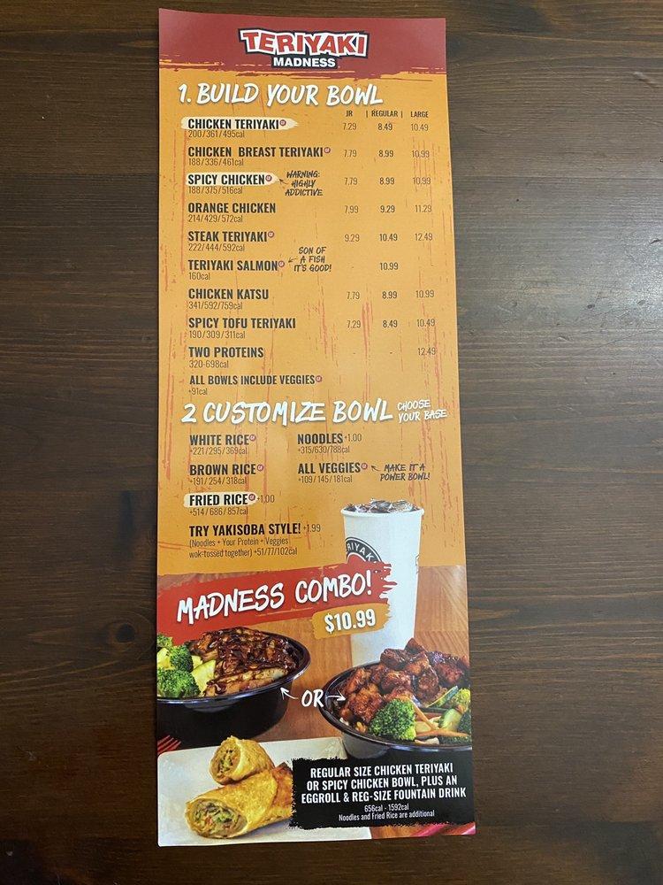 Menu at Teriyaki Madness restaurant, Rolling Meadows