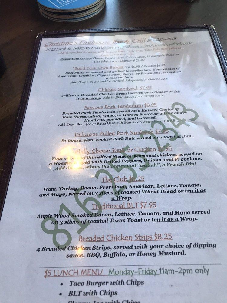 Menu at Christine's Firehouse pub & bar, North Kansas City