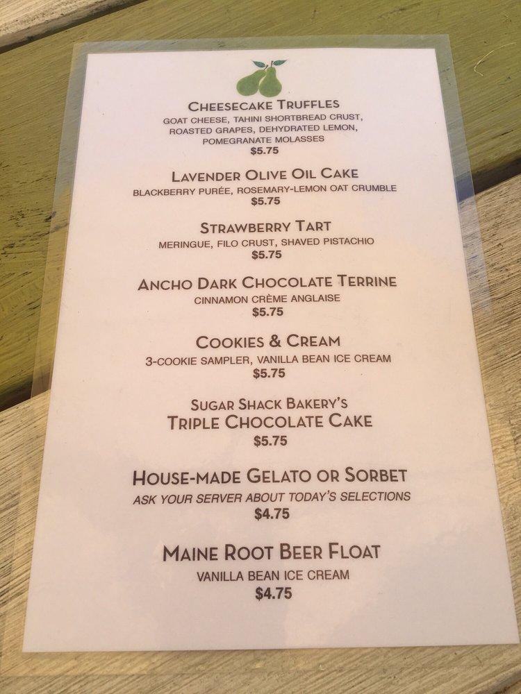 Menu at The Leaning Pear pizzeria, Wimberley