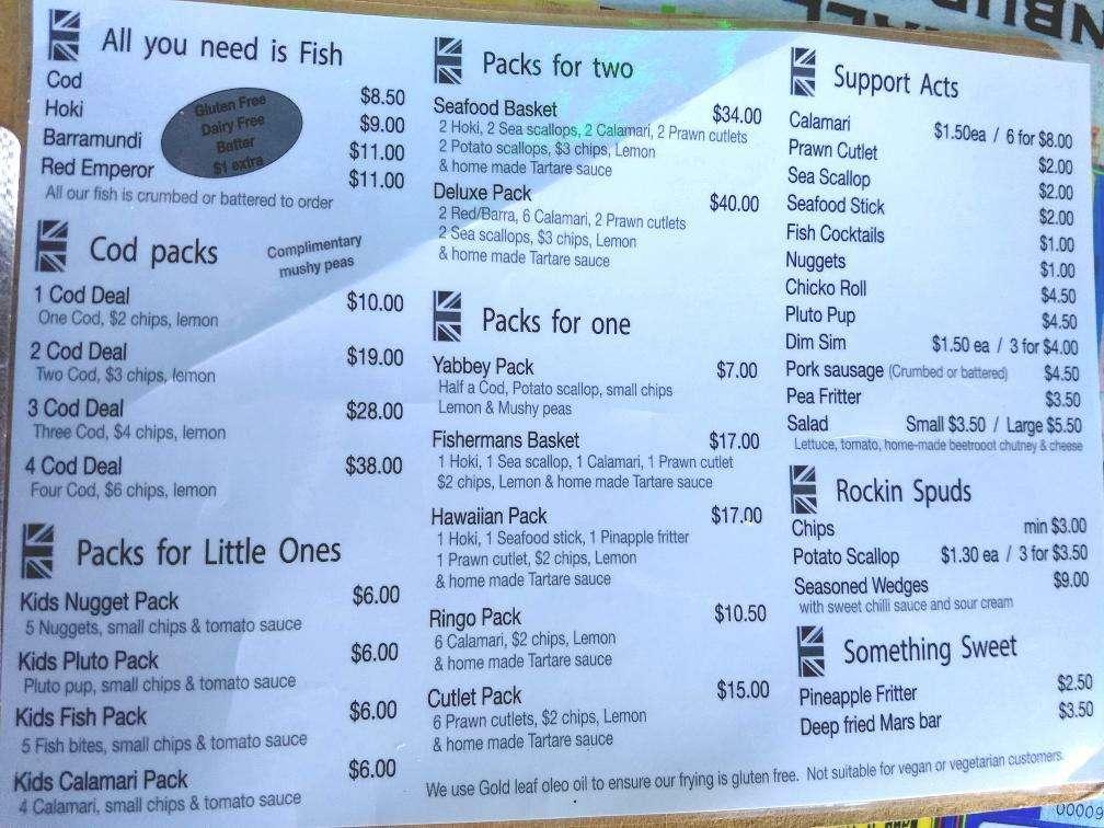 Menu at Yabbey Road restaurant, Redcliffe
