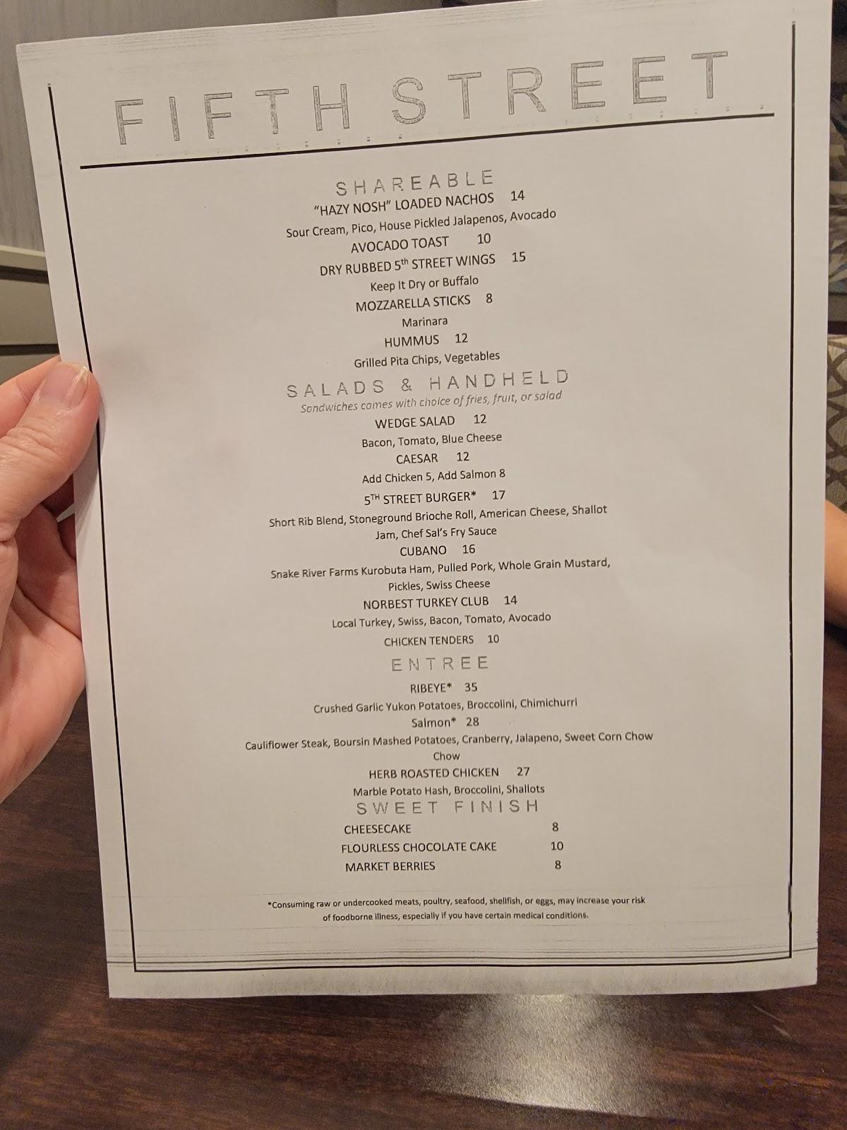 Menu at 5th Street Grill restaurant, Salt Lake City