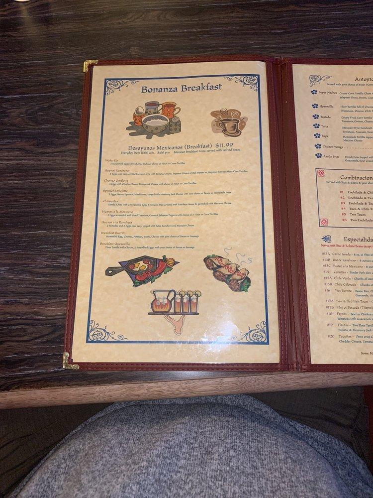 Menu at Bonanza Mexican Restaurant, Lone Pine