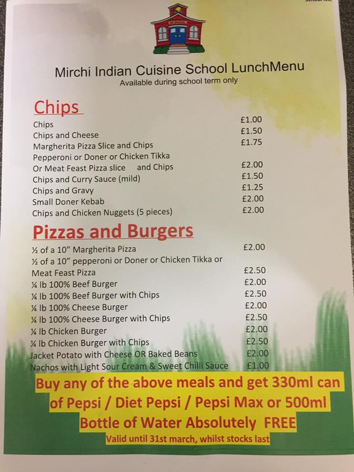 Menu at Mirchi Indian Takeaway Mintlaw Peterhead restaurant, Mintlaw