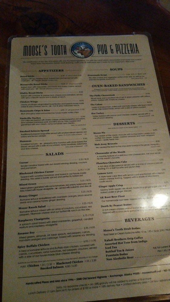 Menu at Moose's Tooth Pub & Pizzeria, Anchorage
