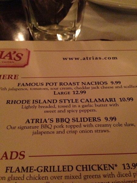 Menu at Atria's Restaurant - Murrysville, Murrysville