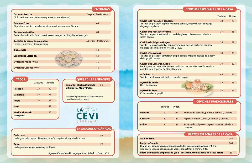 Menu at La Cevi restaurant, Guadalajara