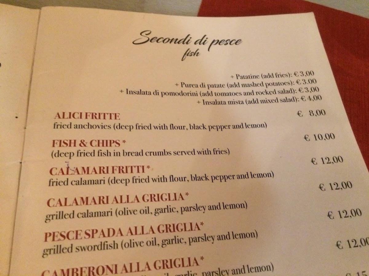 Menu at Mistral restaurant, Atrani