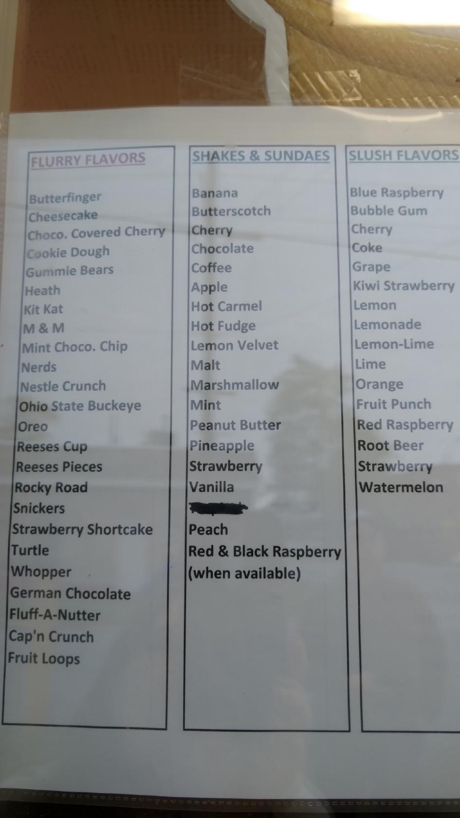 Menu at Pied Piper Drive In fast food, Huron