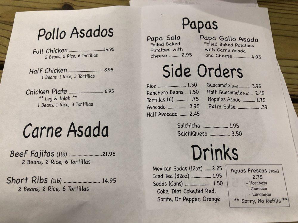 Menu at Pollos El Gallo restaurant, San Antonio