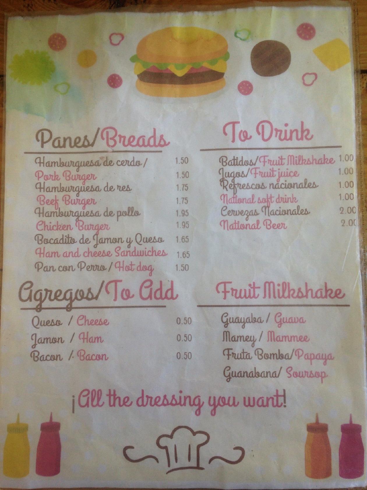 Menu at Riki Riko pub & bar, Havana