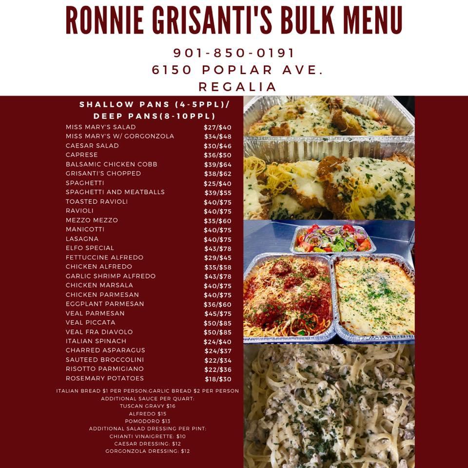 Menu at Ronnie Grisanti's pub & bar, Memphis, Poplar Ave #122
