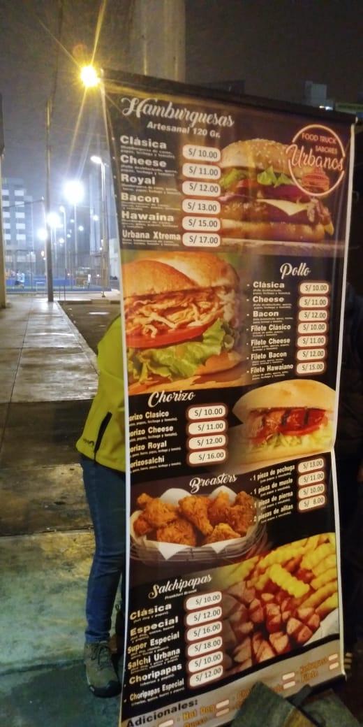 Menu at Sabores Urbanos restaurant, San Miguel