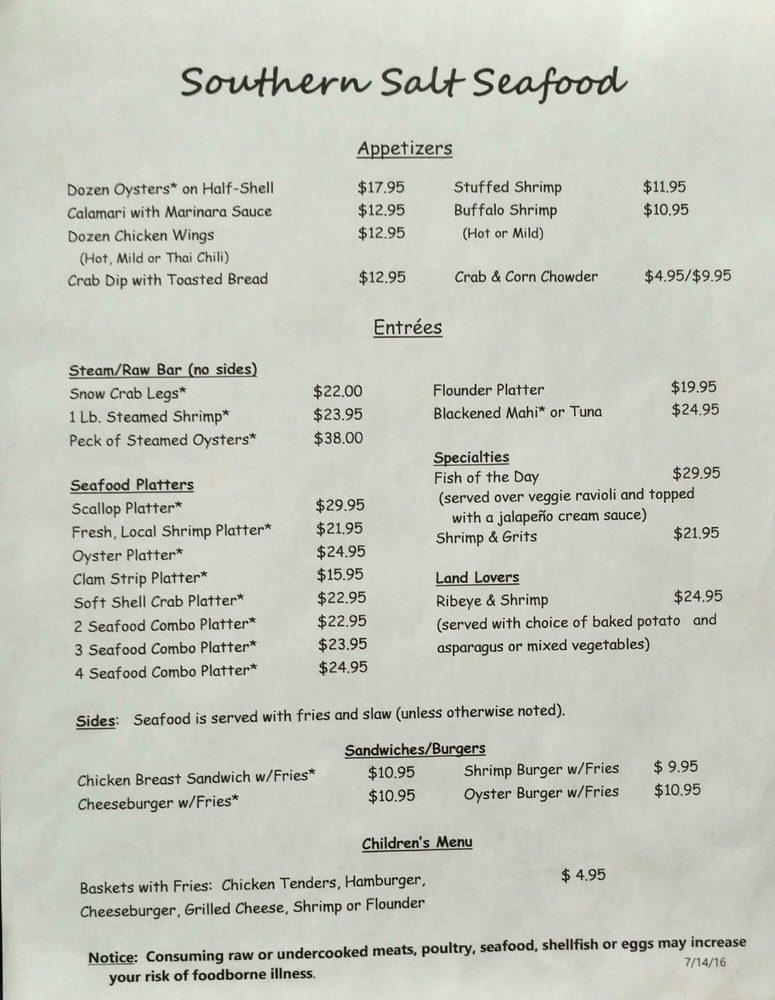 Menu at Southern Salt Seafood Company and Waterfront Restaurant ...