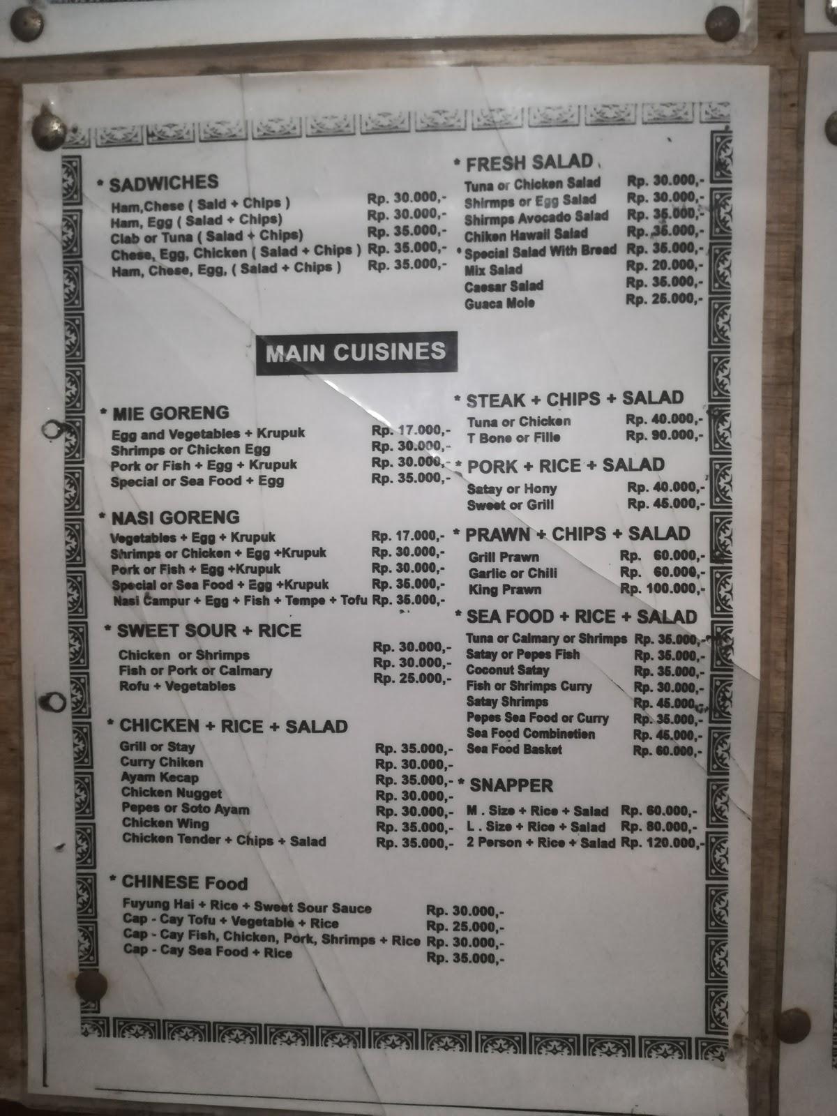 Menu at Warung Indra cafe, Buleleng