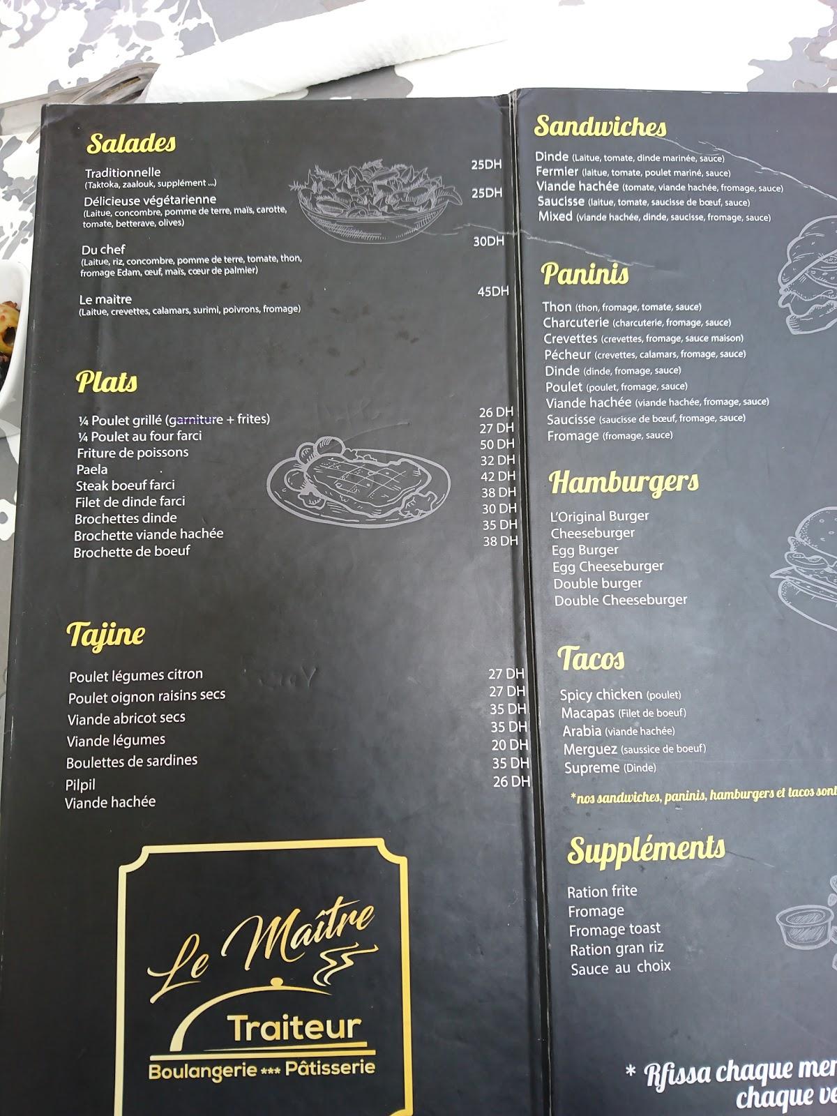 Menu au le Maitre Traiteur restaurant, Rabat