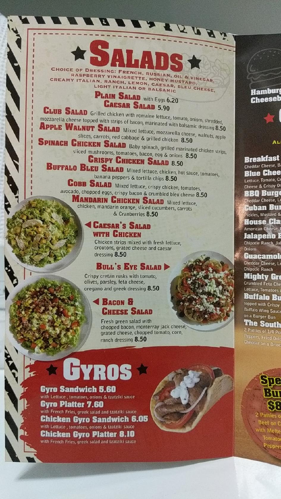 Menu at Bullseye Burger House restaurant, Glenside