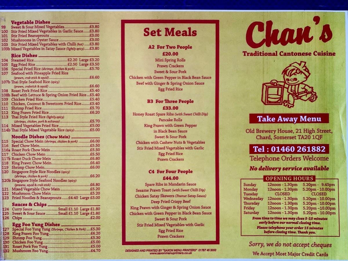Menu at Chans fast food, Chard