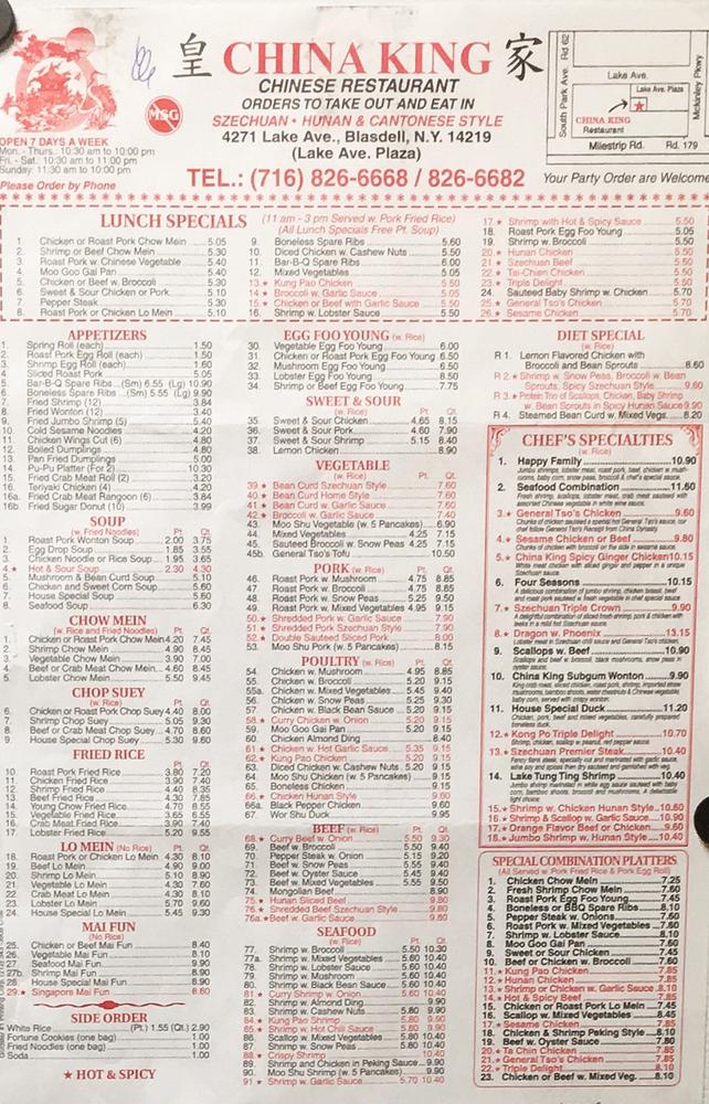Menu at China King Restaurant, Buffalo, Lake Ave #9
