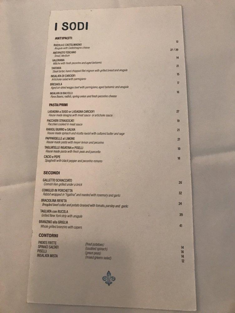 Menu at I Sodi restaurant, New York City, 314 Bleecker St