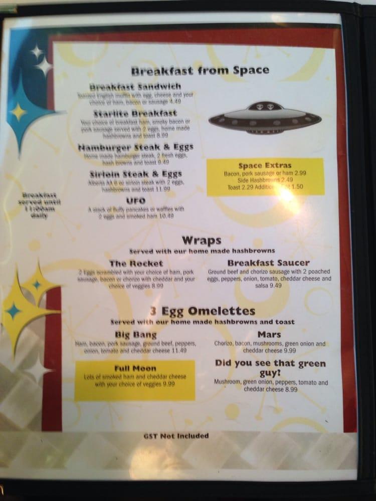 Menu at Starlite Diner Car restaurant, Bowden