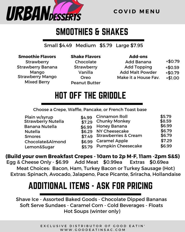 Menu at Urban Desserts, Gold River