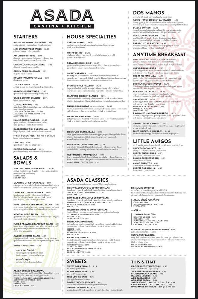 Menu at Asada Cantina + Kitchen pub & bar, San Clemente