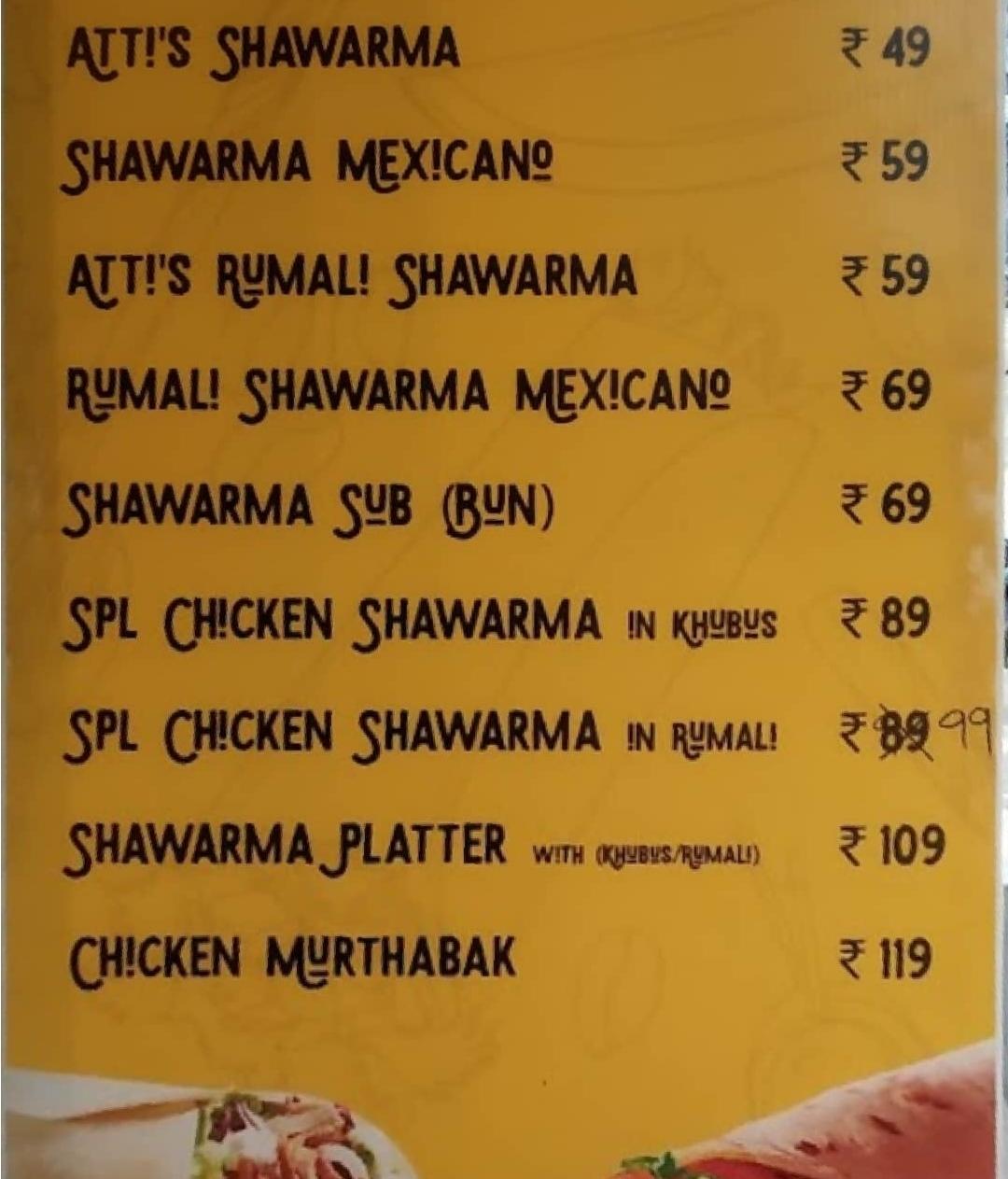 Menu at Atti Square - Teynampet, Chennai, Old No 79