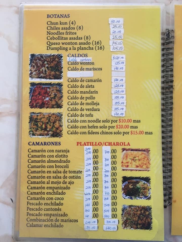 Menu at Comida China Hainan restaurant, Tijuana
