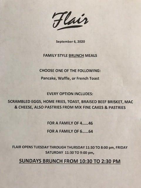 Menu at Flair Restaurant & Bar, Southington