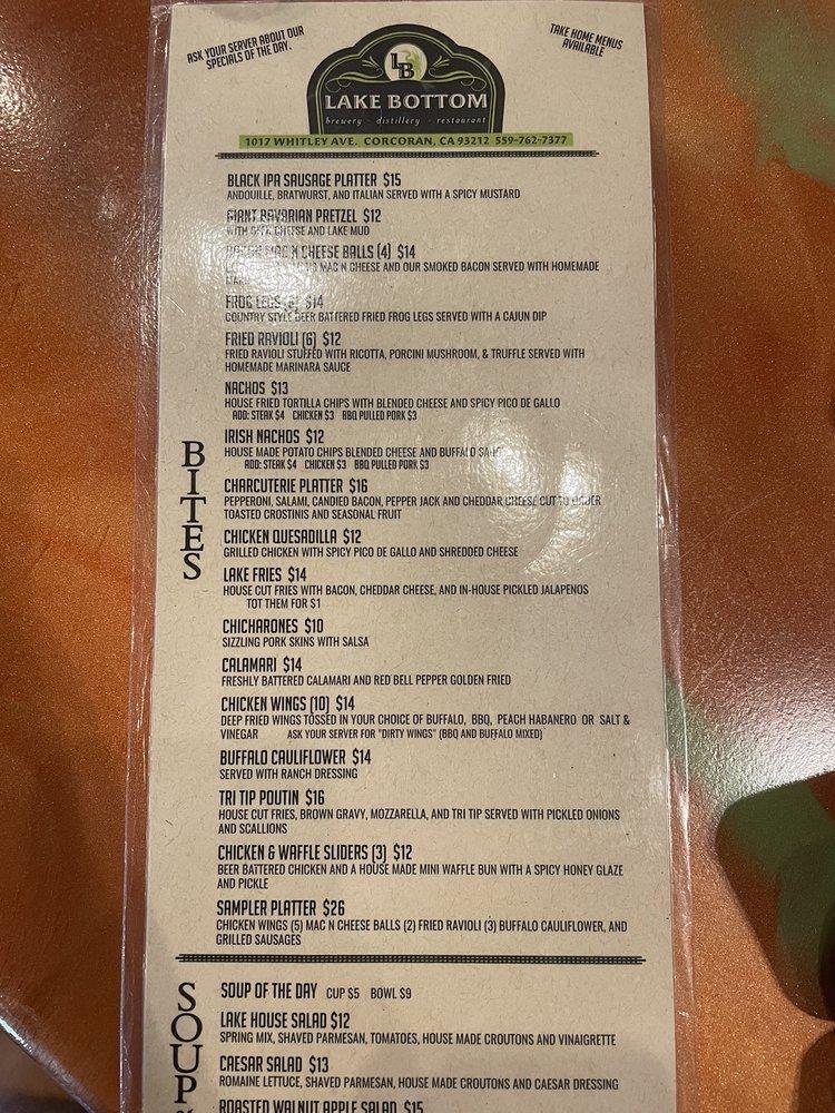 Menu at Lake Bottom Brewery & Distillery restaurant, Corcoran