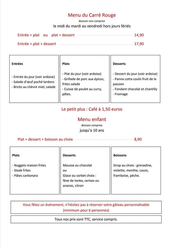 Menu au O'carre Rouge restaurant, Coulommiers