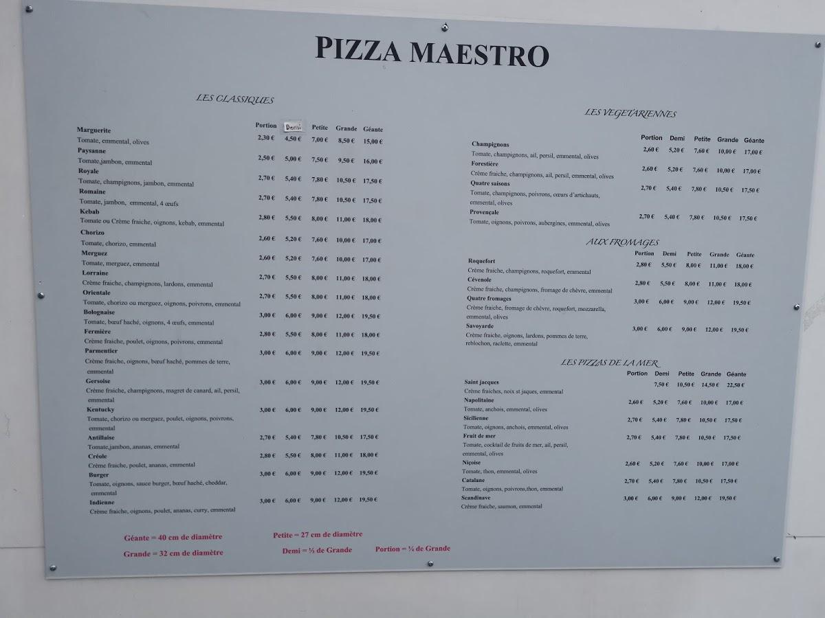 Menu at Pizza Maestro pizzeria, Toulouse, Pl. Edouard Bouillères