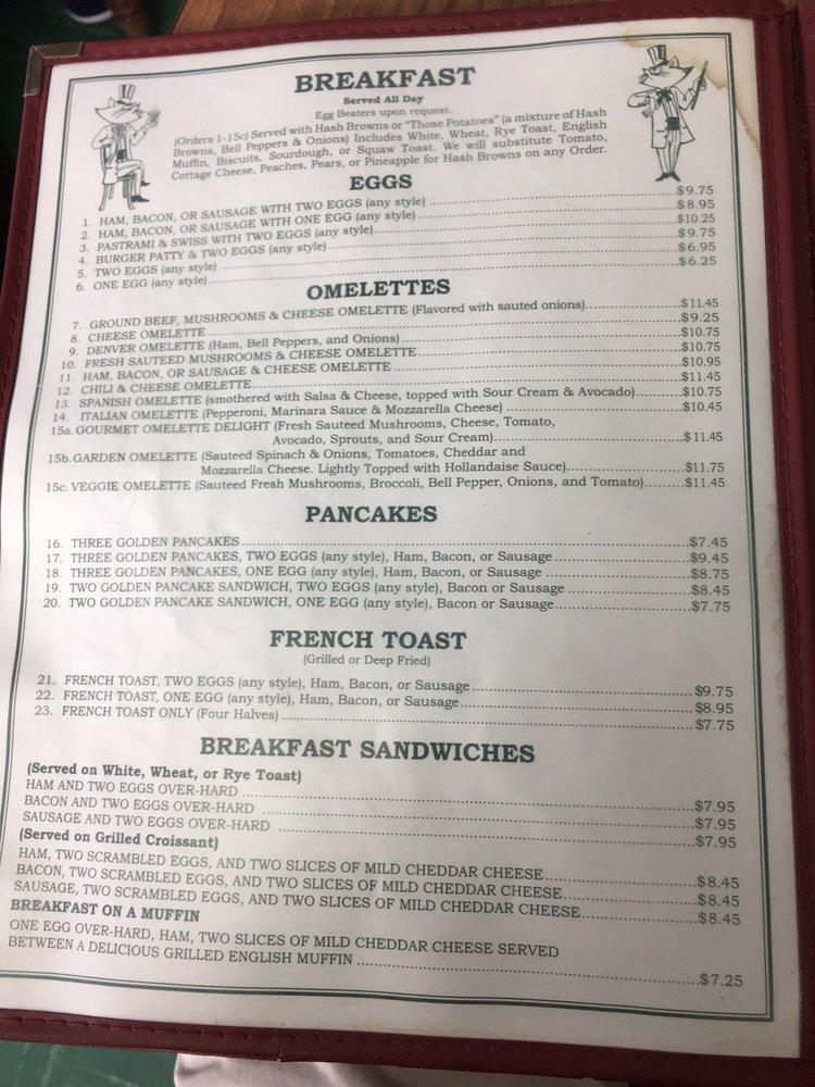 Menu at Snooty Fox restaurant, Laguna Hills