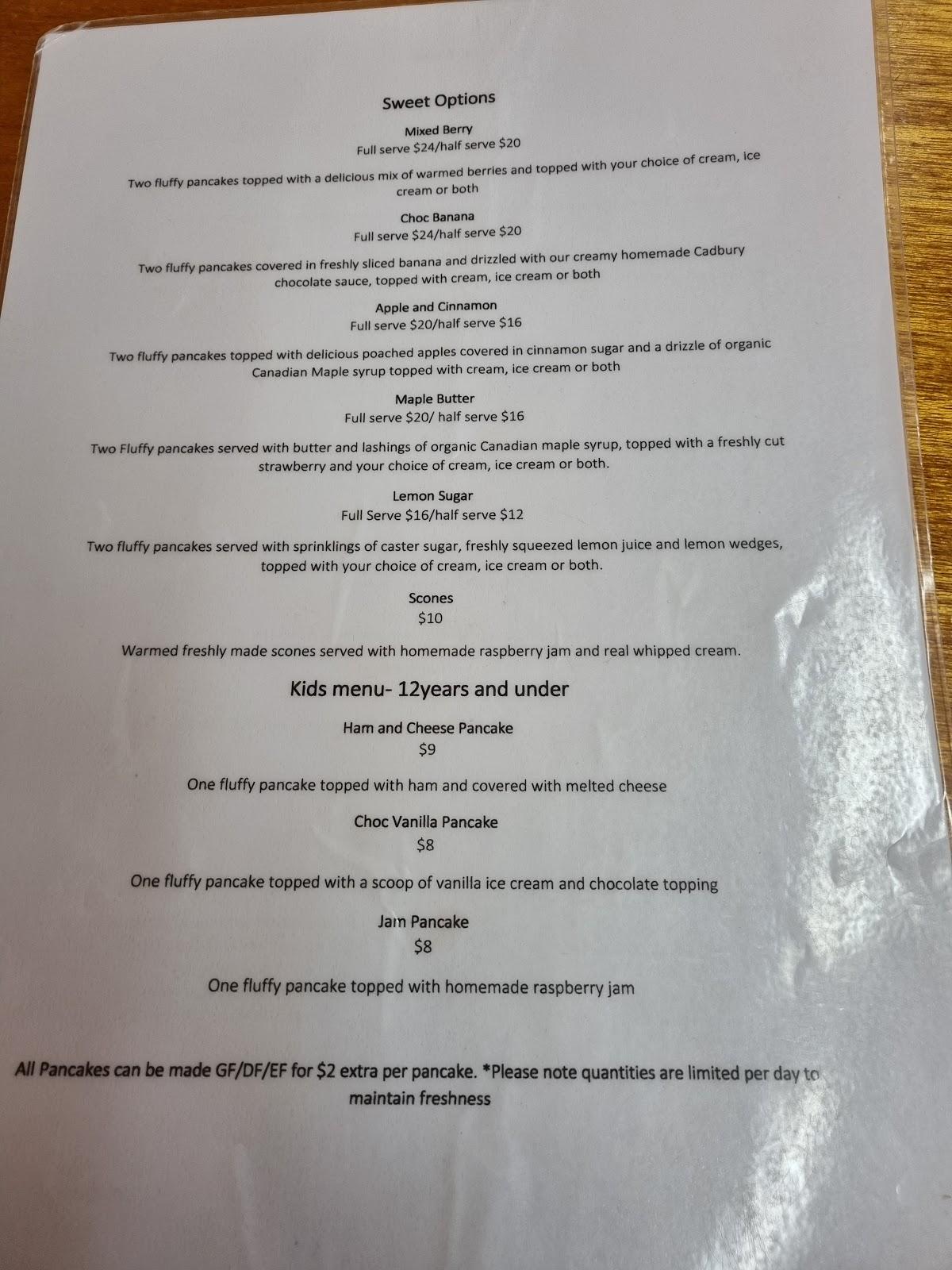 Menu at The Pancake Train Restaurant, Margate