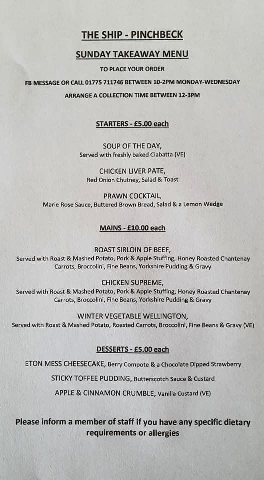 Menu at The Ship pub & bar, Spalding, N Gate