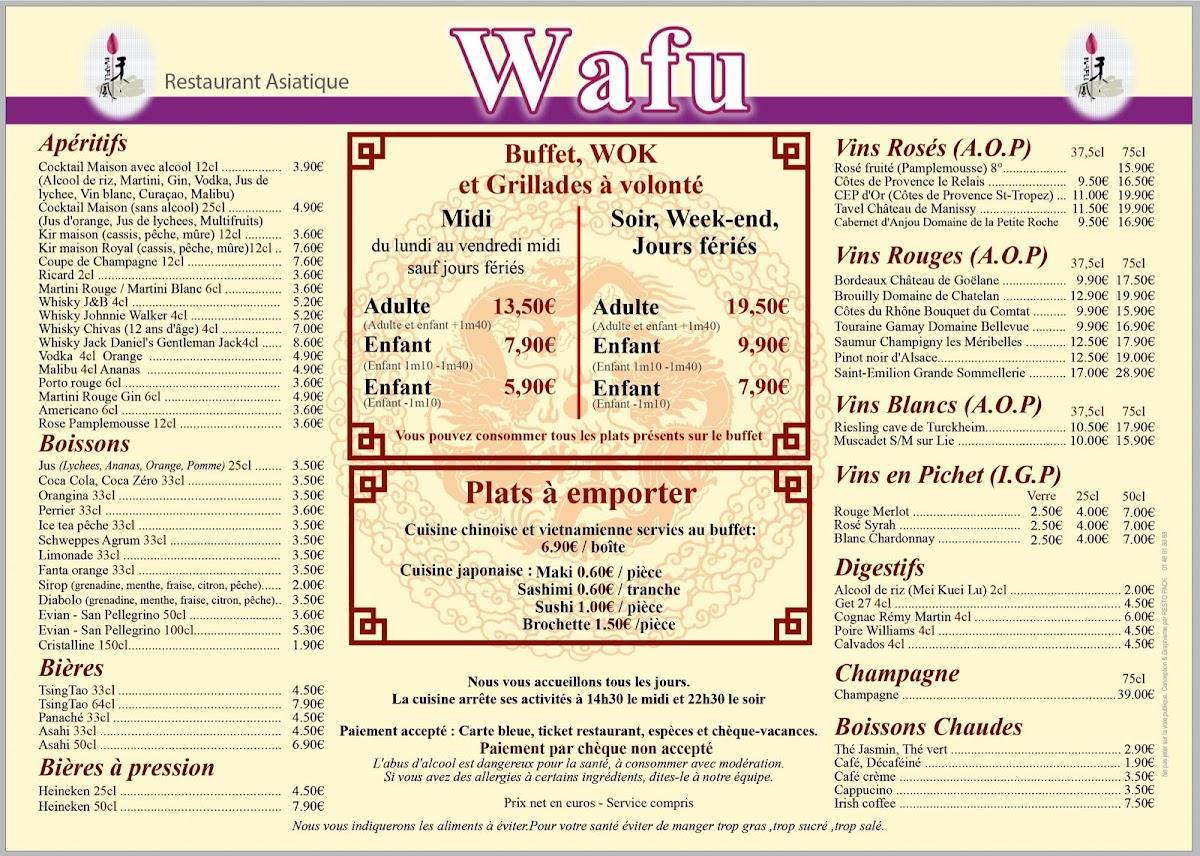 Menu au WAFU Osny restaurant, Osny