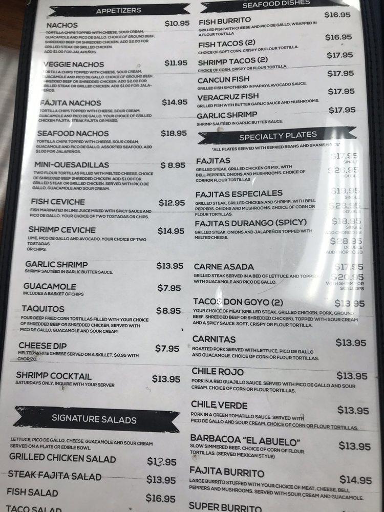 Menu at Don Goyo's Mexican Food restaurant, Kaneohe, 45-480 Kaneohe Bay ...