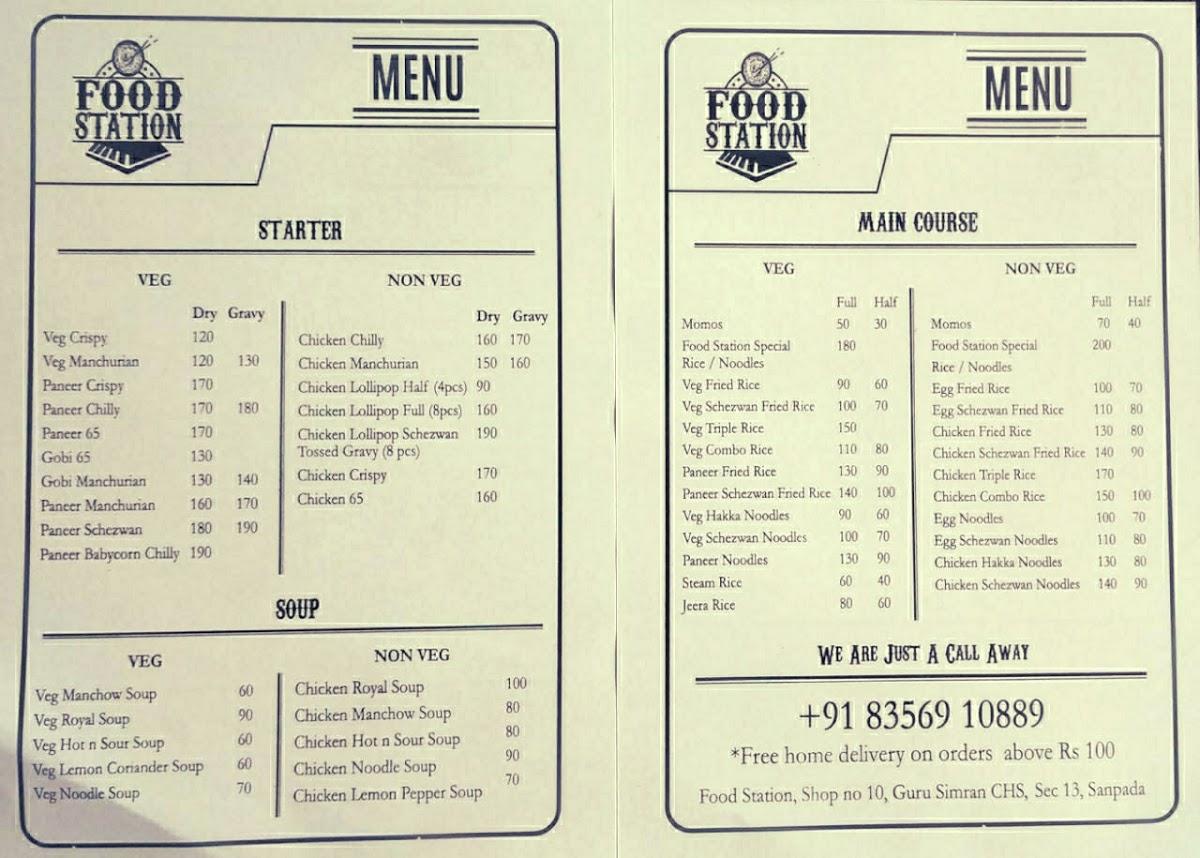 Menu at Food Station, Navi Mumbai, Plot no 1-3