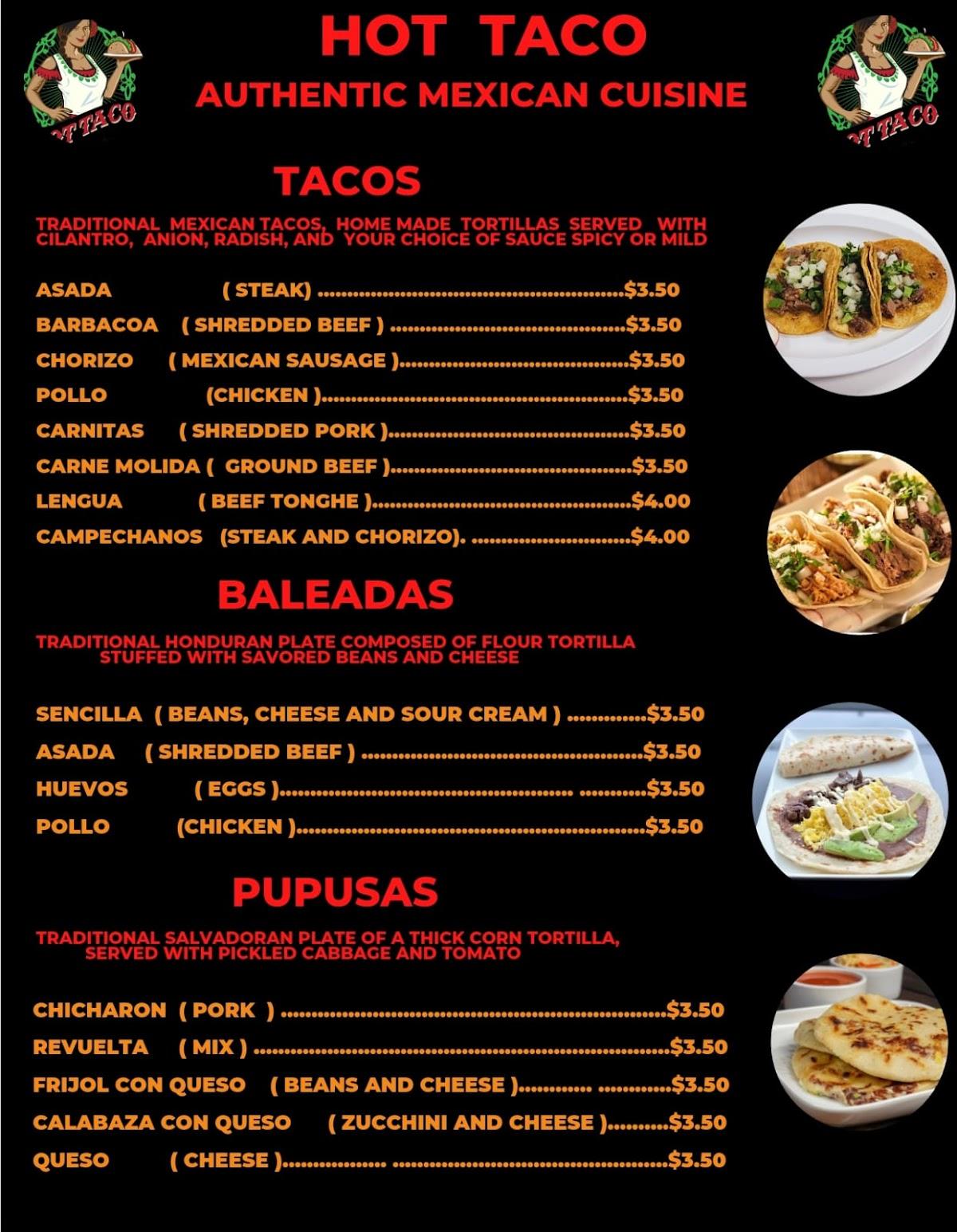 Menu at HOT TACO AUTHENTIC MEXICAN CUISINE restaurant, Evans City