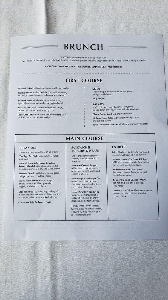 Menu at Mohonk Mountain House restaurant, USA, Mountain Rest Rd