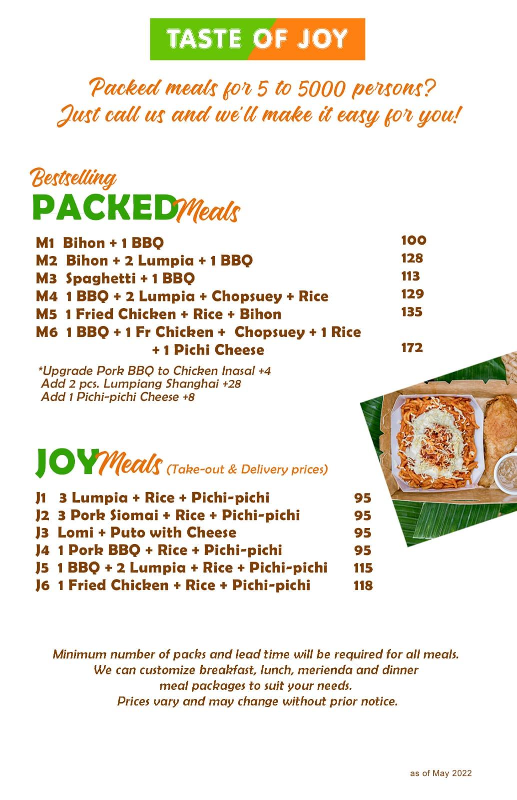 Menu at Taste Of Joy Bayanan restaurant, Muntinlupa, 246 National Road