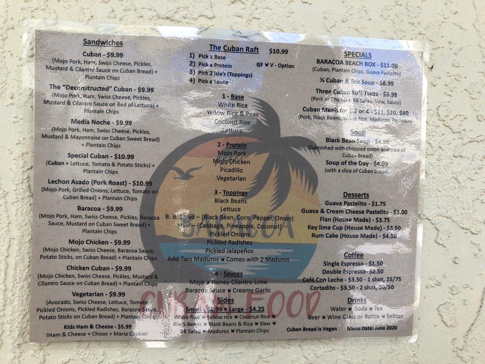 Menu at Baracoa Cuban Food To Go, New Smyrna Beach