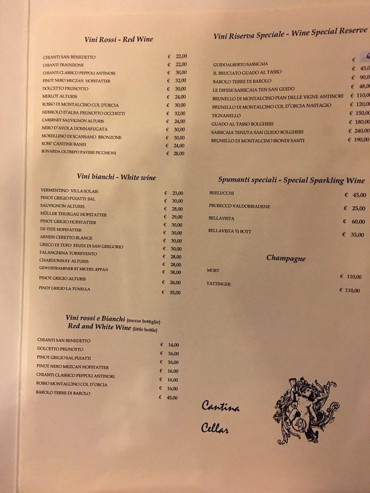 Menu at Ristorante Da Bruno, Milan, Via Maurizio Gonzaga