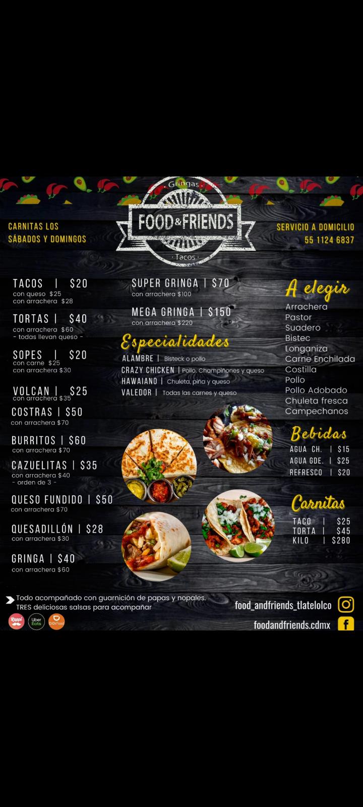 Menu at Food and Friends restaurant, Mexico City