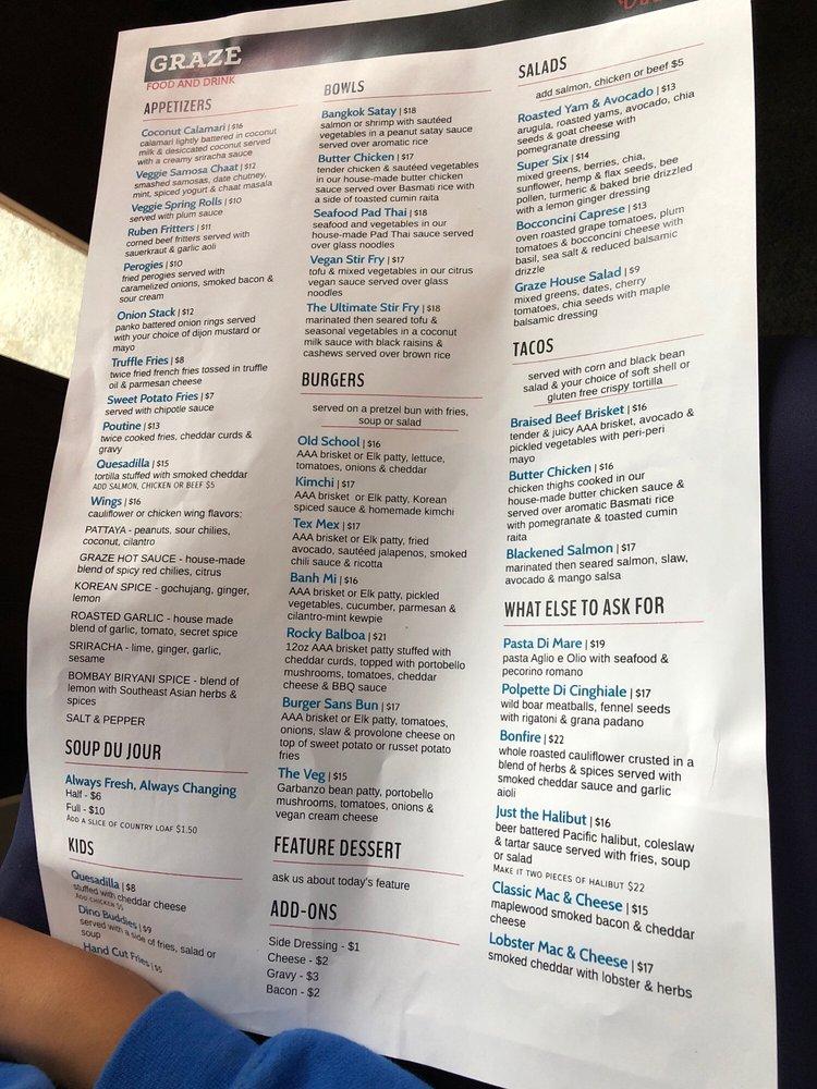 Menu at Graze Food & Drink pub & bar, Canmore