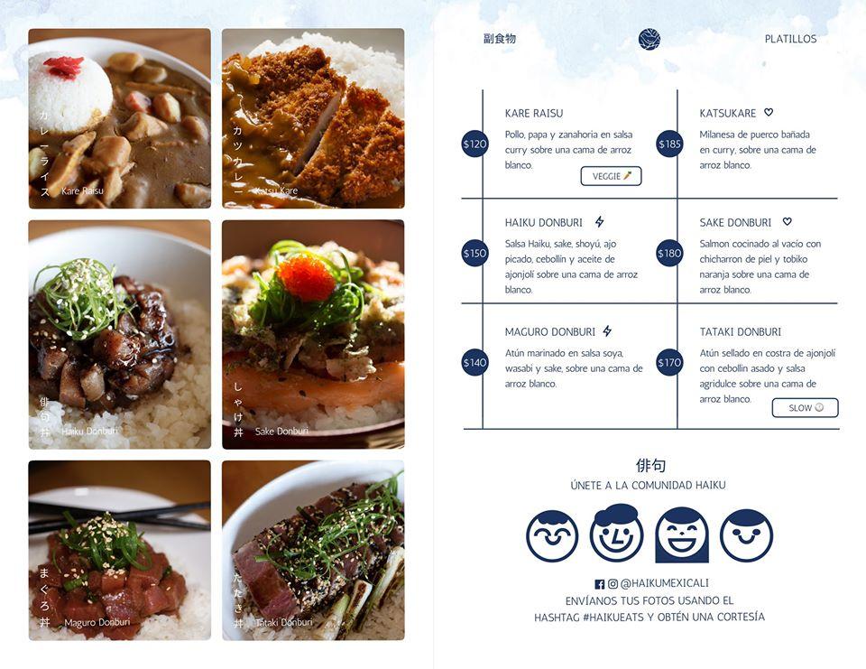 Carta del restaurante Haiku Comida + Cultura Japonesa, Mexicali