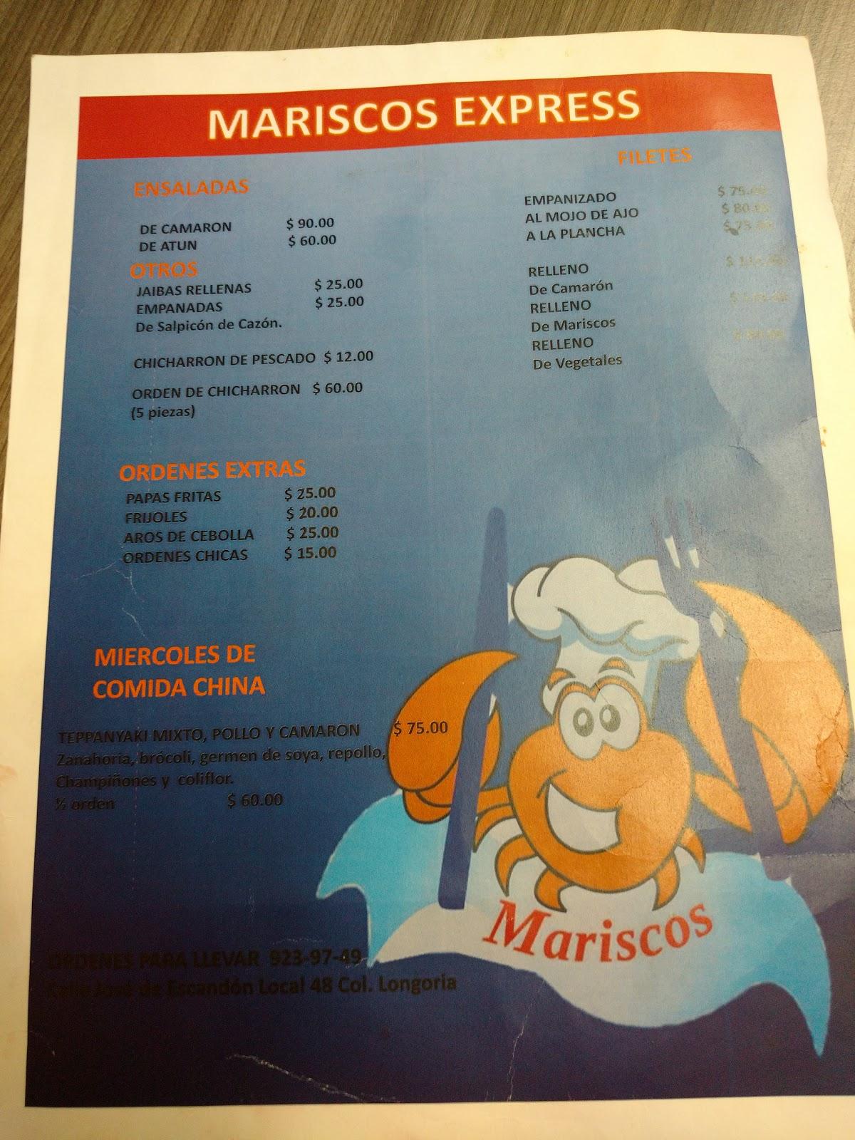 Carta del restaurante Mariscos Express, Reynosa
