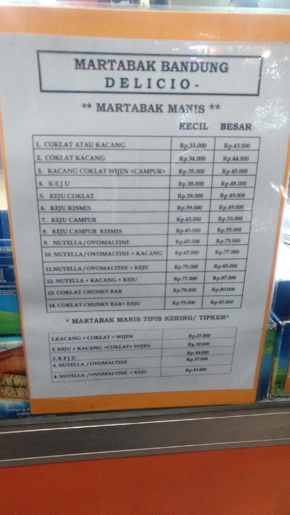 Menu at Martabak Bandung Delicio restaurant, East Jakarta, Jl. Raya Klp ...