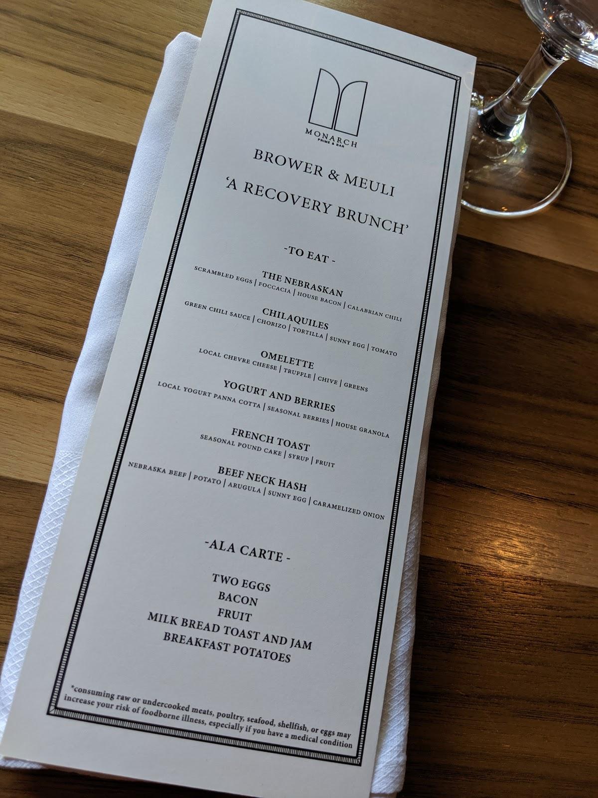 Menu at Monarch Restaurant, Omaha